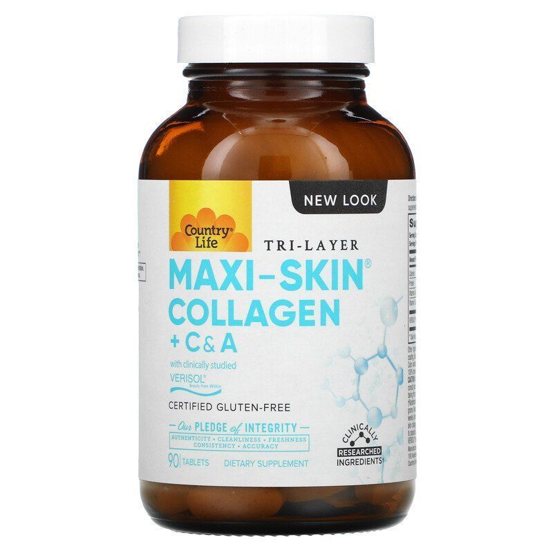 Колаген c витамином С и А Country Life Maxi-Skin Collagen + C & A 90 ...